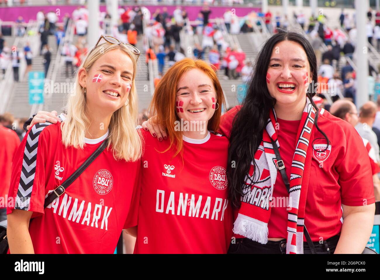 London, UK. 7th July, 2021. Denmark fans excited before the UEFA Euro ...