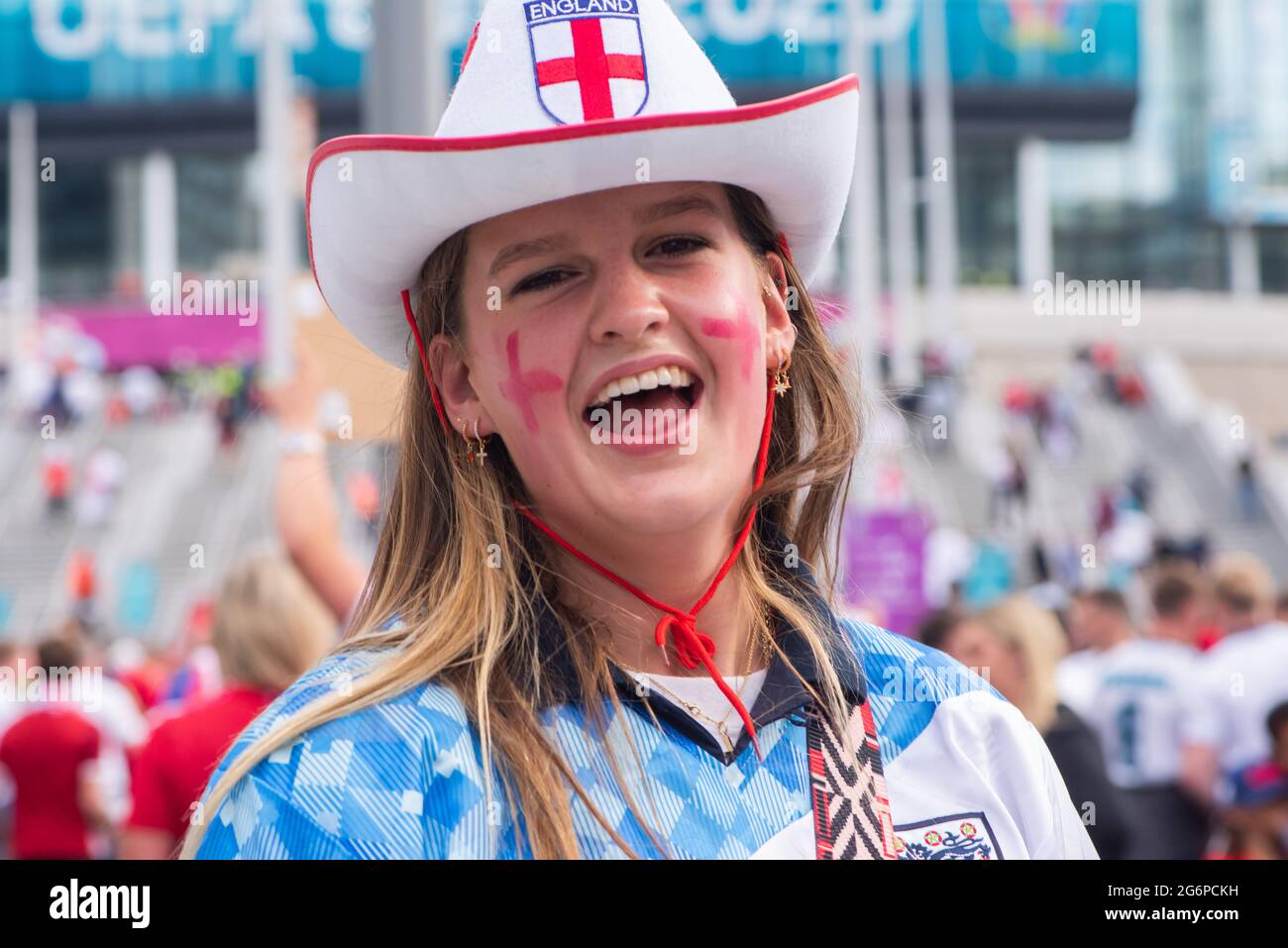 London, UK. 7th July, 2021. England fans excited prior to the UEFA Euro ...