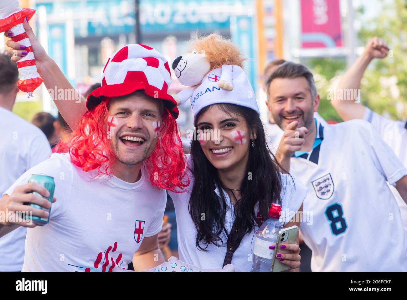 London, UK. 7th July, 2021. England fans excited prior to the UEFA Euro ...