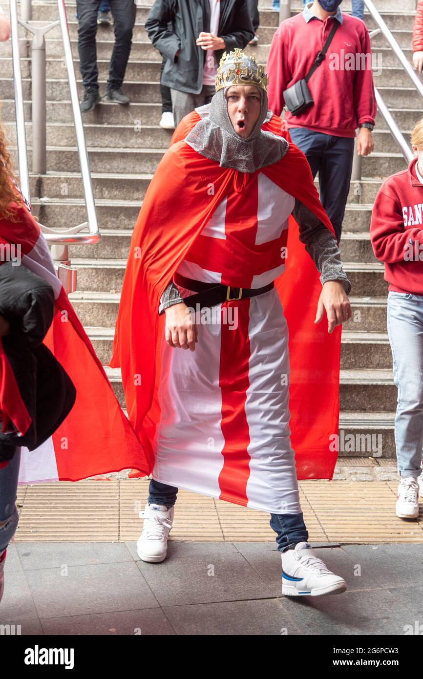 An England fan dressed as a knight arrives at Wembley Stadium ahead of ...