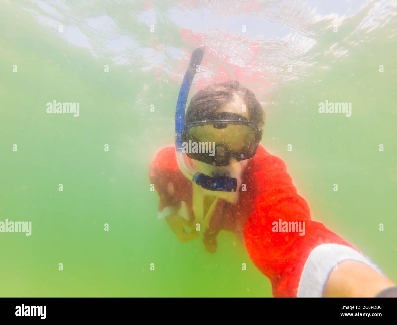 Santa claus is snorkeling underwater - christmas or happy new year ...