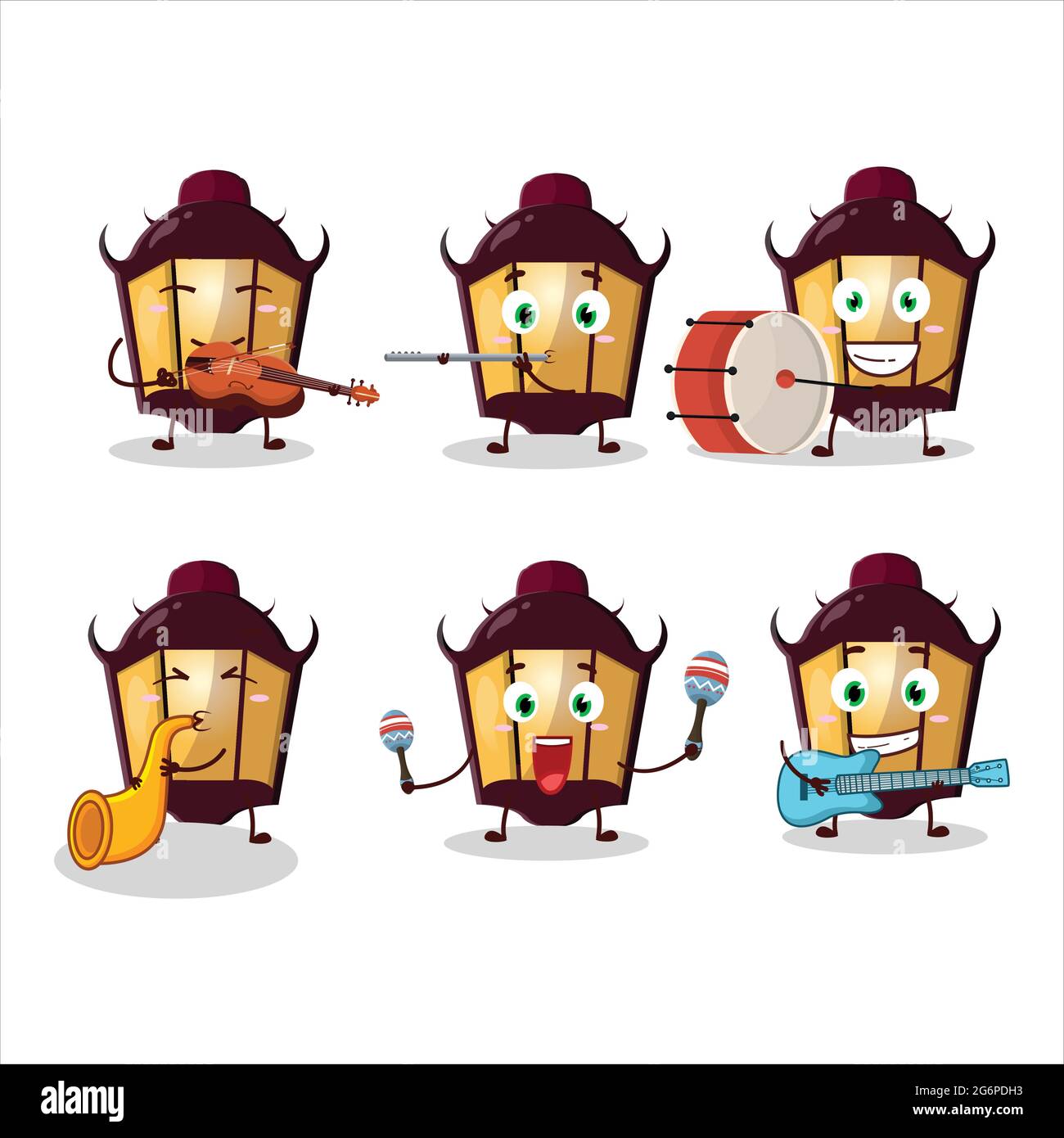 Cartoon character of halloween lamp playing some musical instruments ...