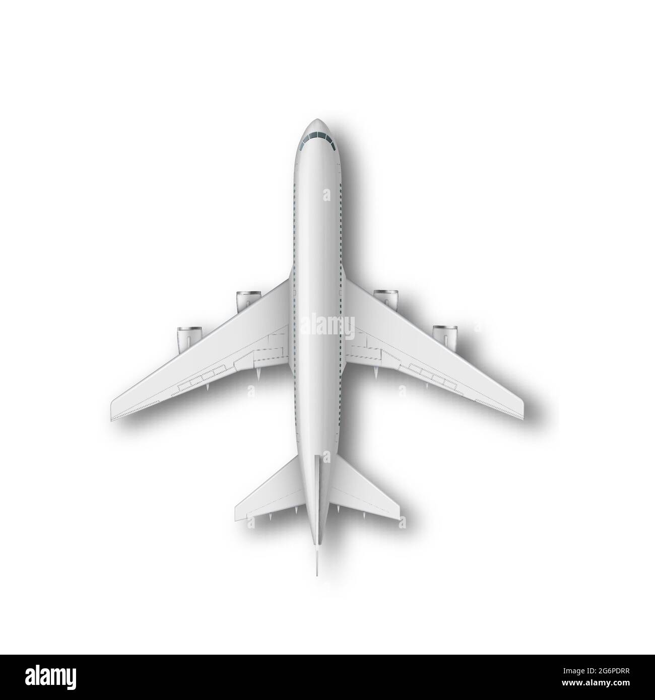 Realistic standing airplane, jet aircraft or airliner top view ...