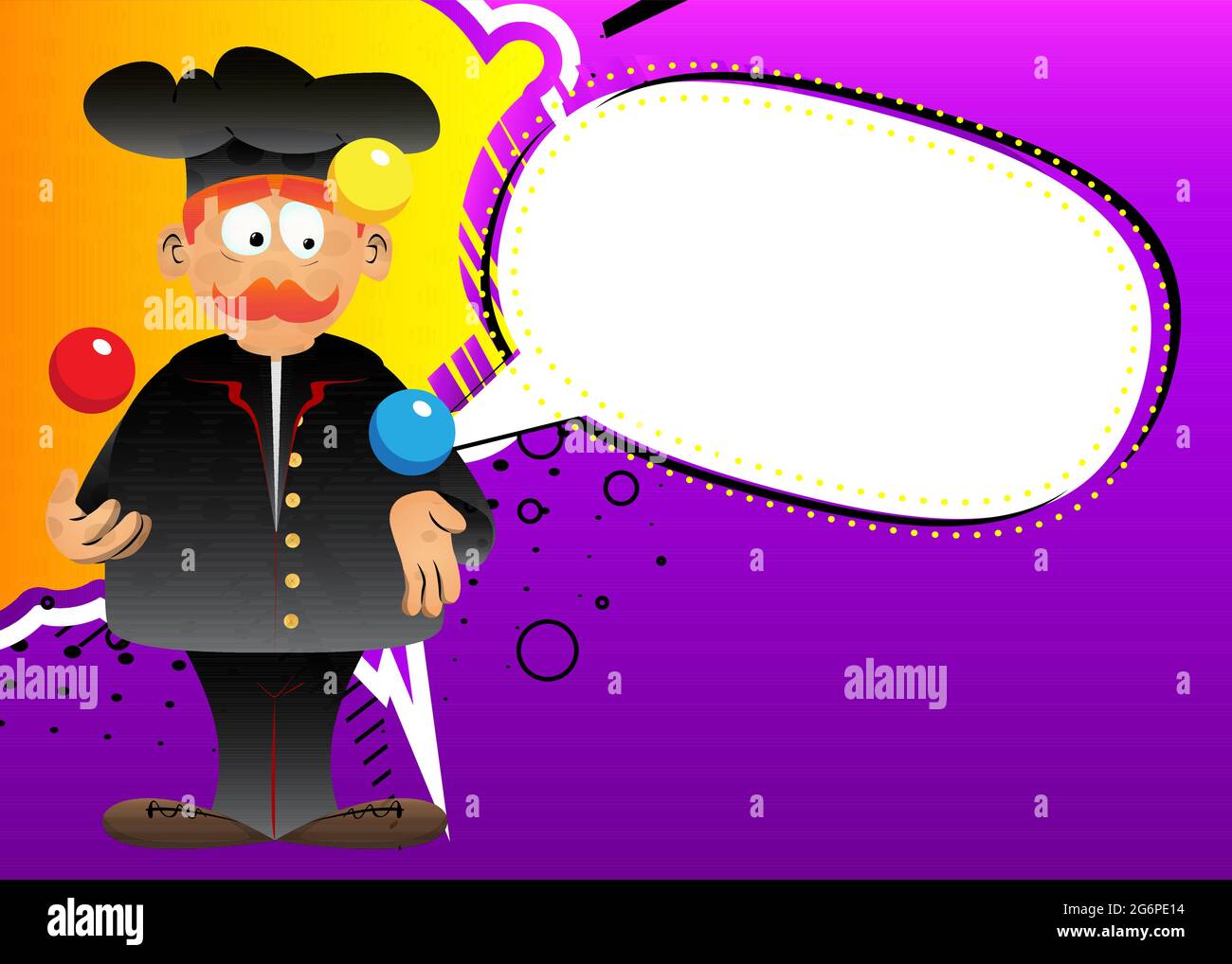 Fat male cartoon chef in uniform as a juggler. Vector illustration ...