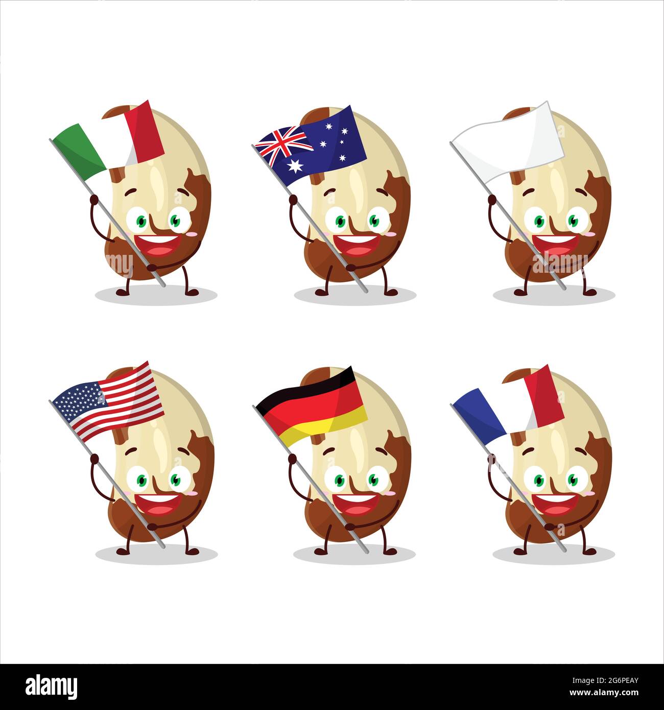 Brazil Nuts Cartoon Character Bring The Flags Of Various Countries