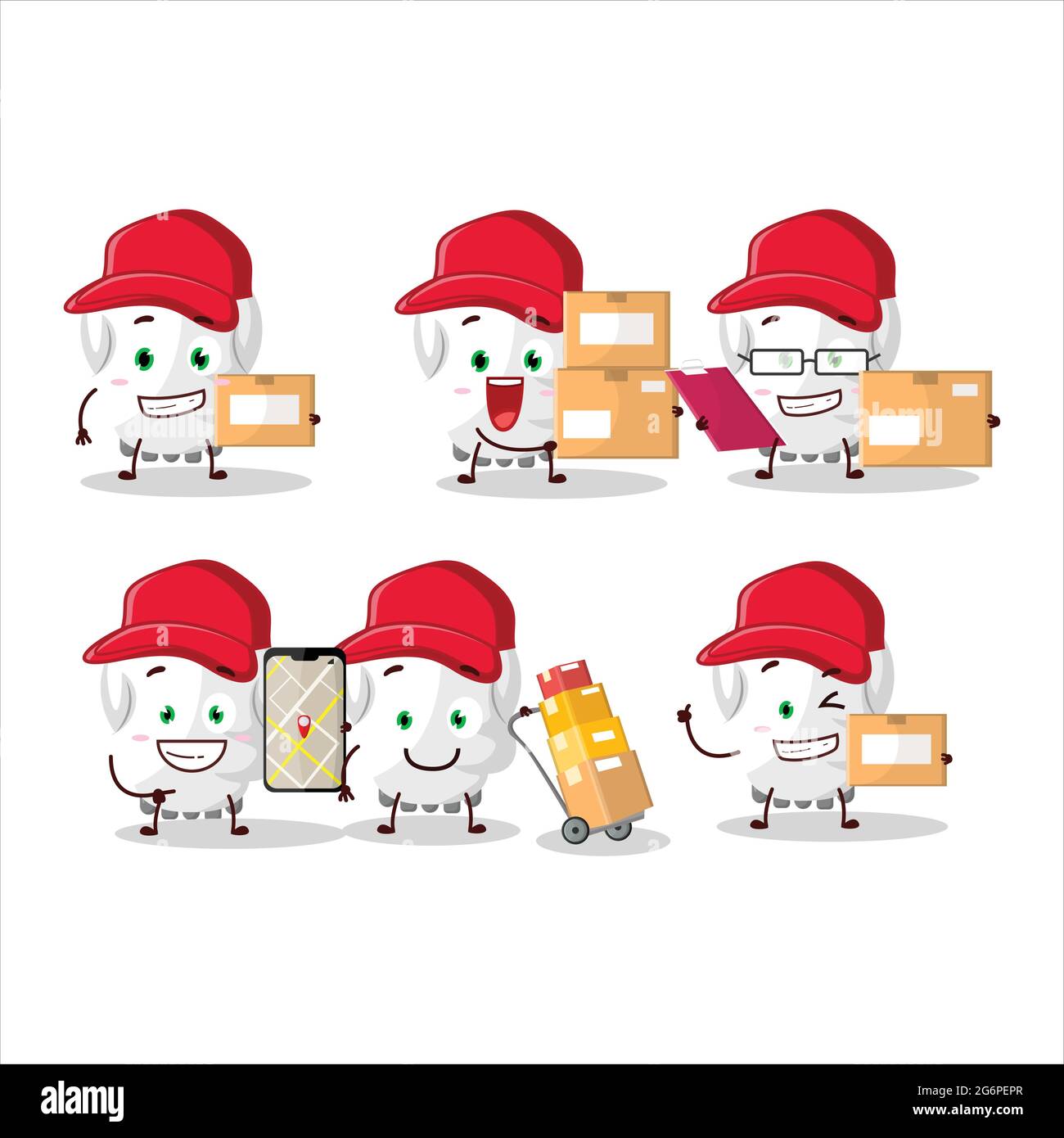 Cartoon character design of skull working as a courier. Vector ...