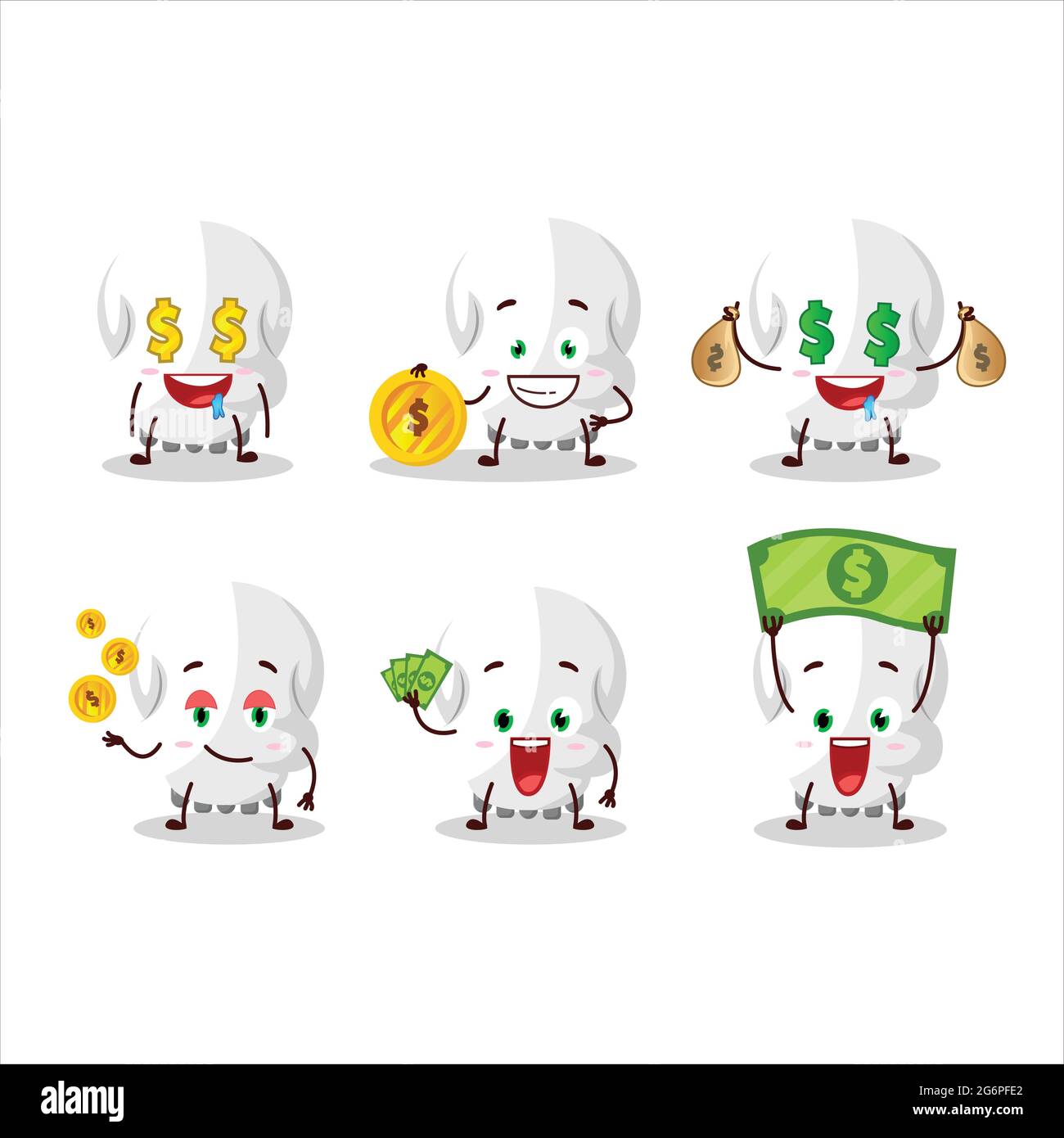 Skull cartoon character with cute emoticon bring money. Vector ...