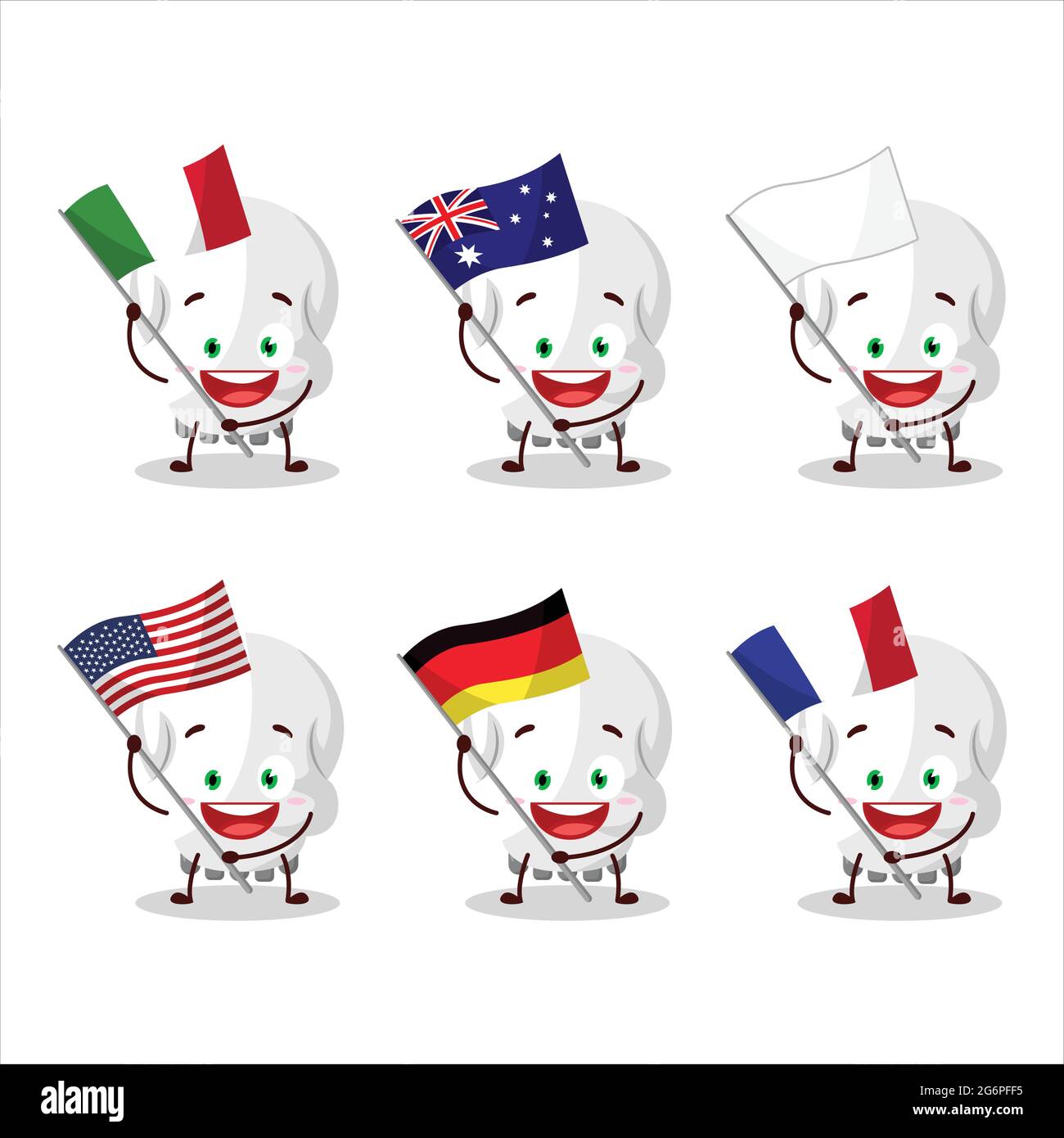 Skull cartoon character bring the flags of various countries. Vector ...