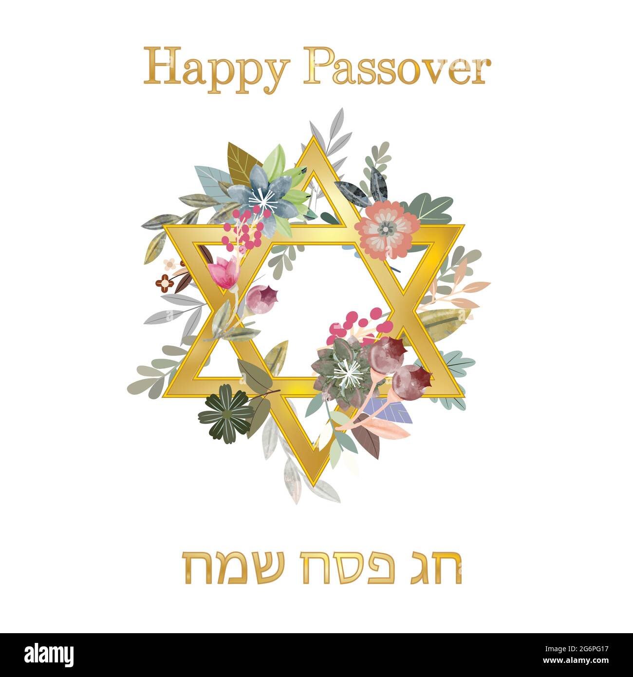 Jewish star of David with flowers, vector illustration background ...