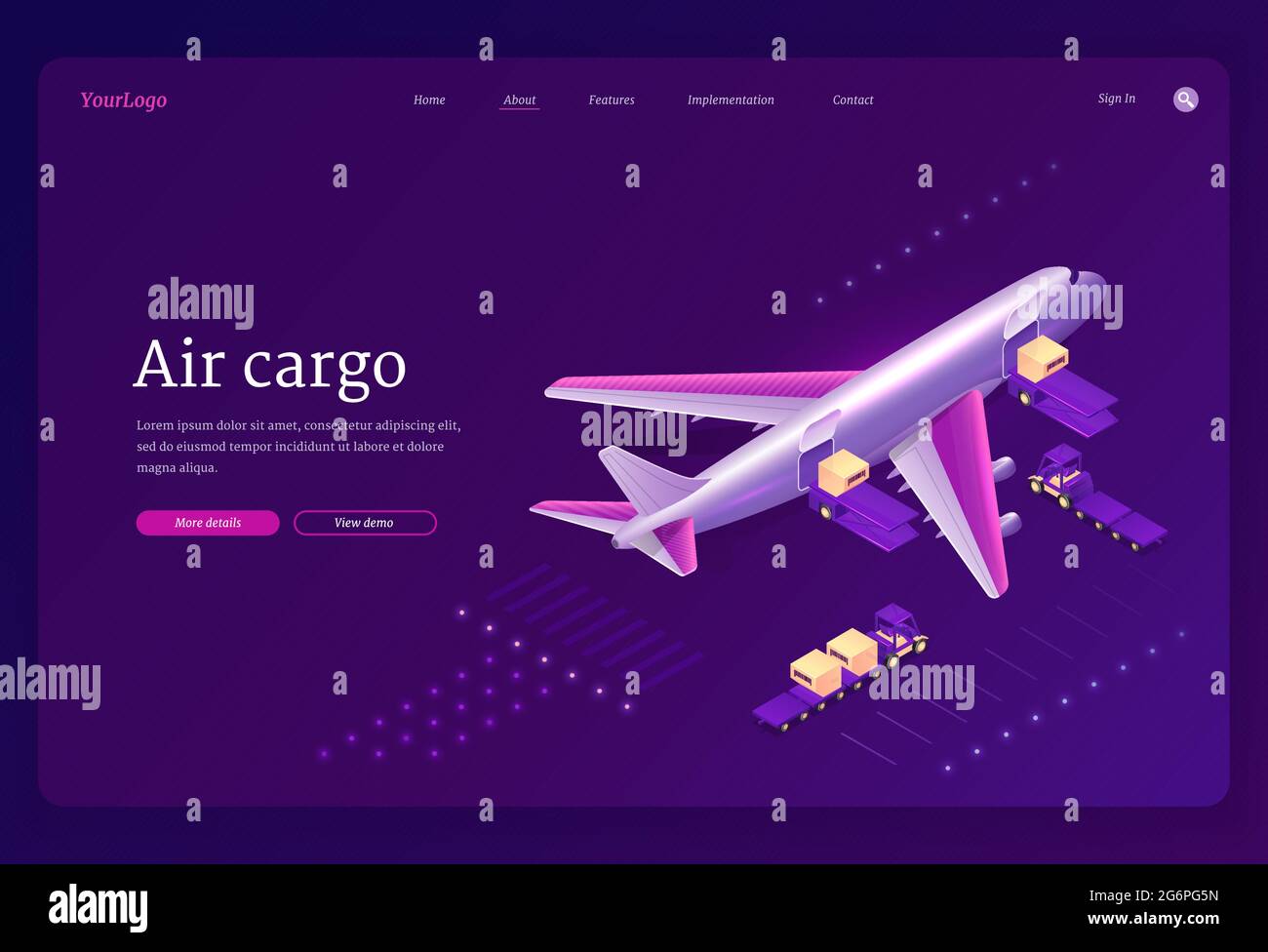 Air cargo isometric landing page. Airplane transport logistics, global ...