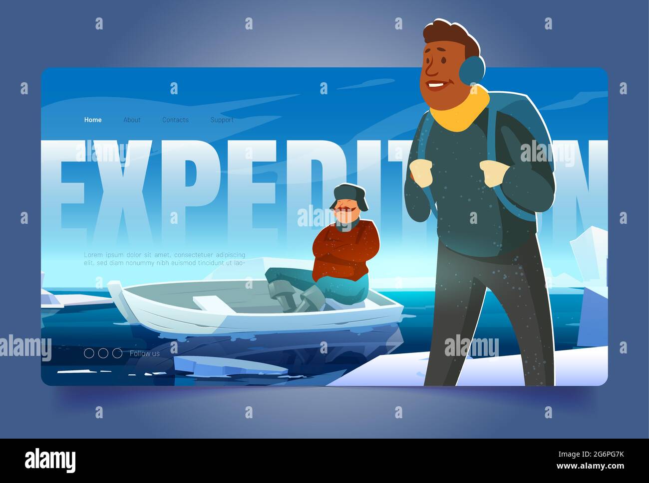 Expedition banner with people on glacier in arctic. Concept of ...