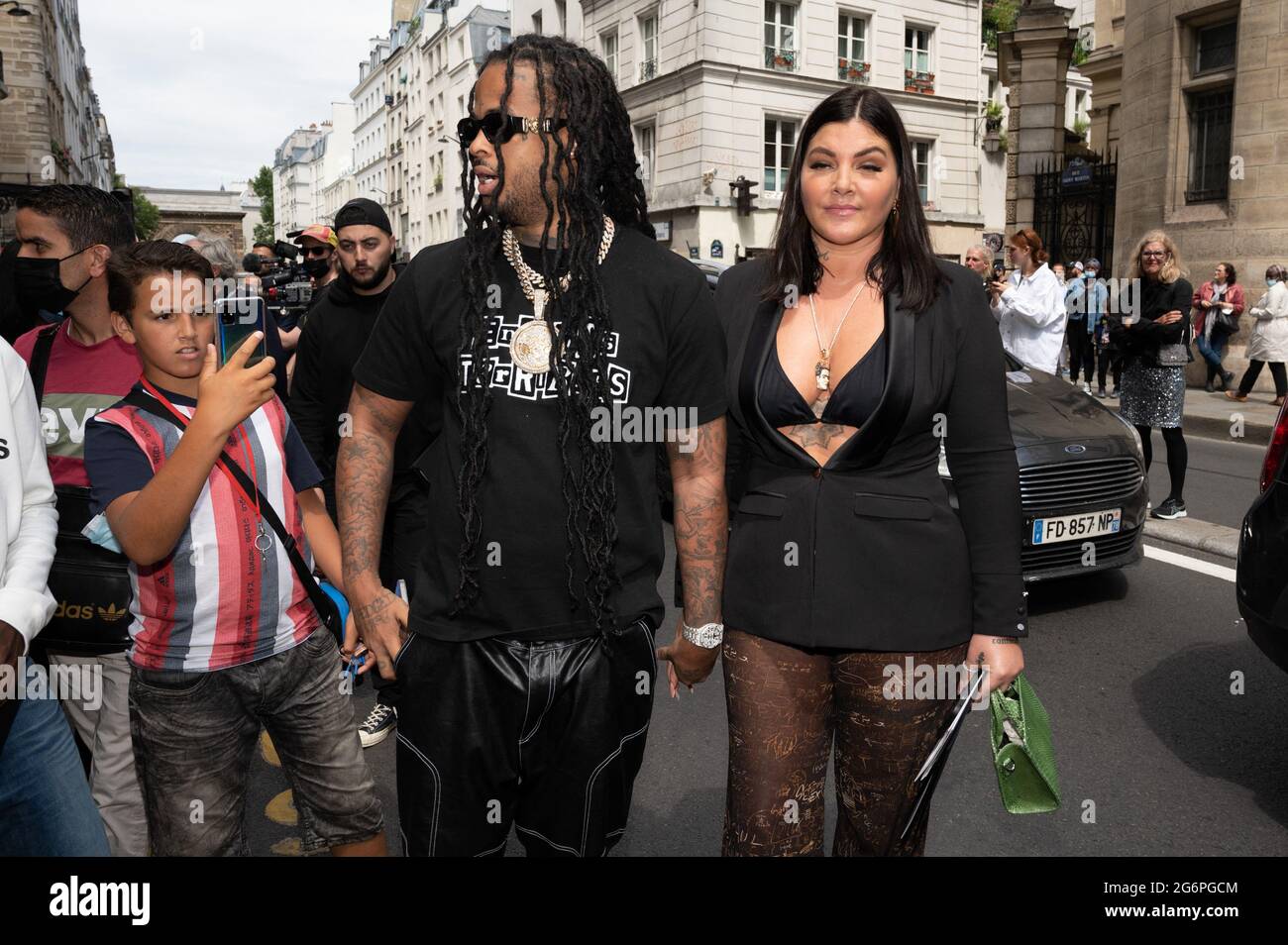 Paris, France. 7th July, 2021.Kalash, Kevin Valleray and his wife Clara ...