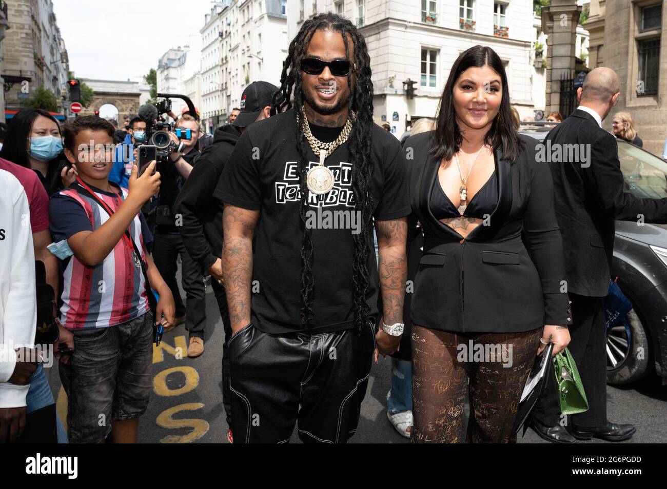 Paris, France. 7th July, 2021.Kalash, Kevin Valleray and his wife Clara ...
