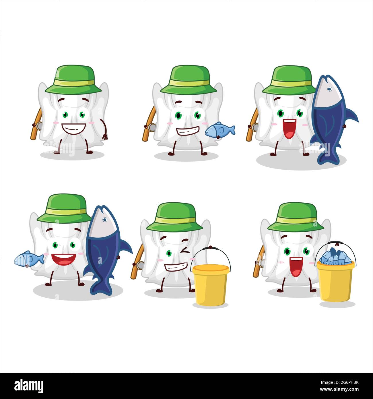 A fisherman ghost white cartoon picture catch a big fish. Vector ...