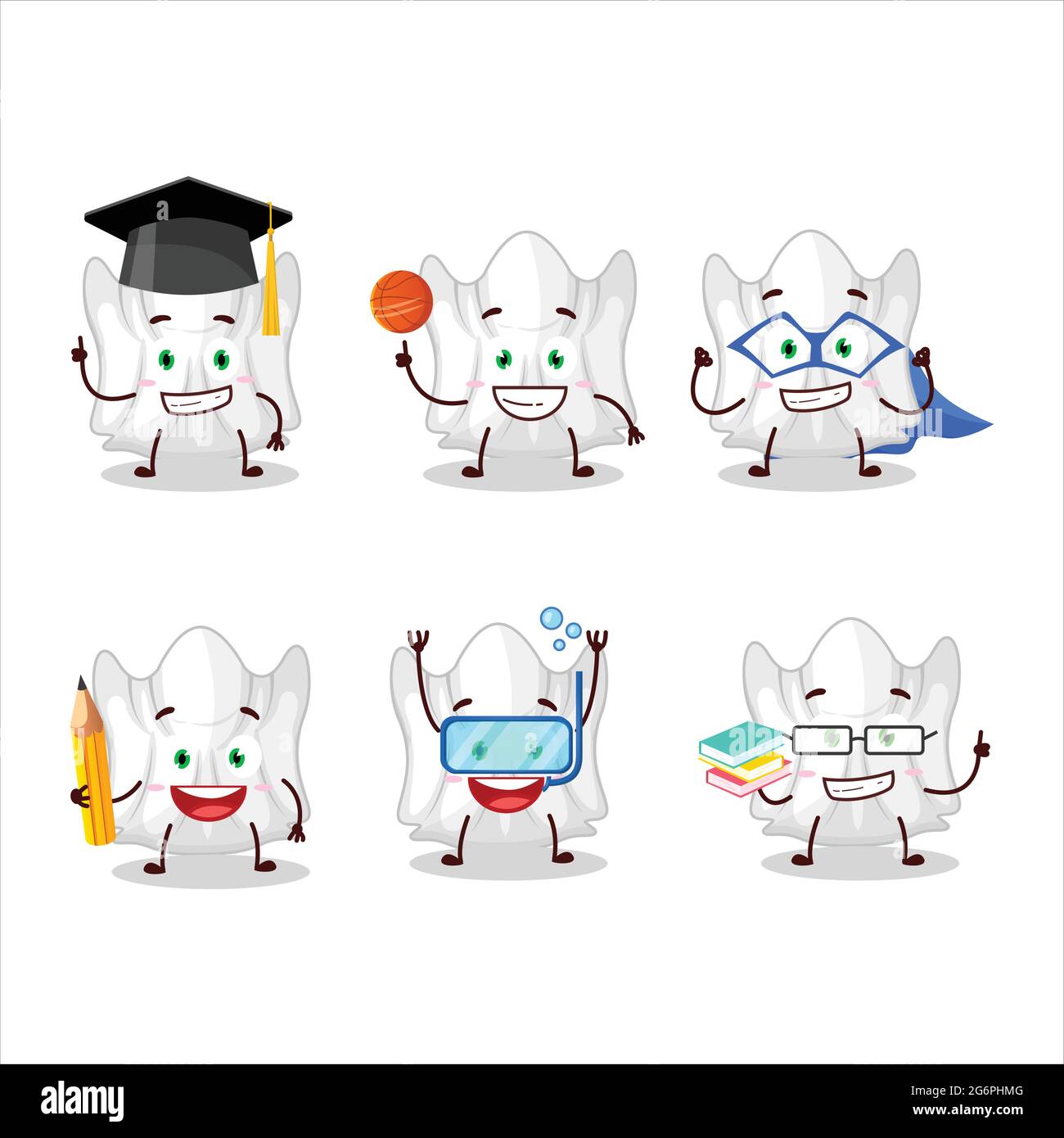 School student of ghost white cartoon character with various ...