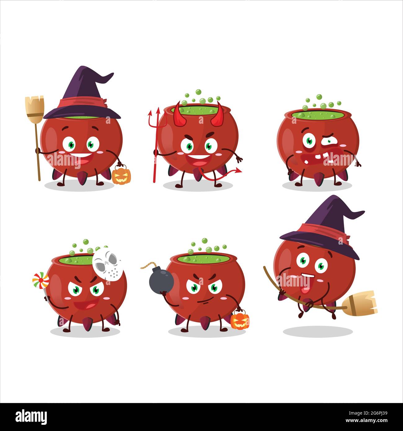 Halloween expression emoticons with cartoon character of witch bowl ...