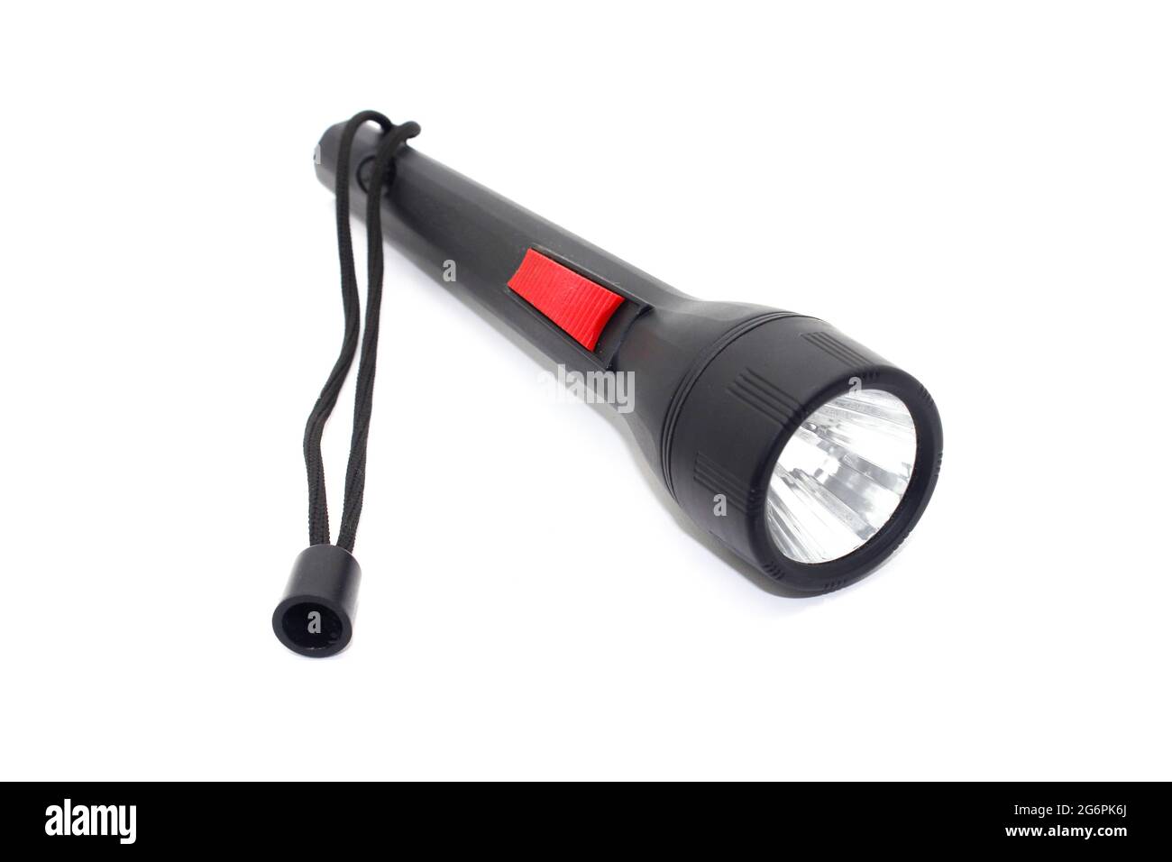 Black Electric LED torch flashlight isolated on a white background ...