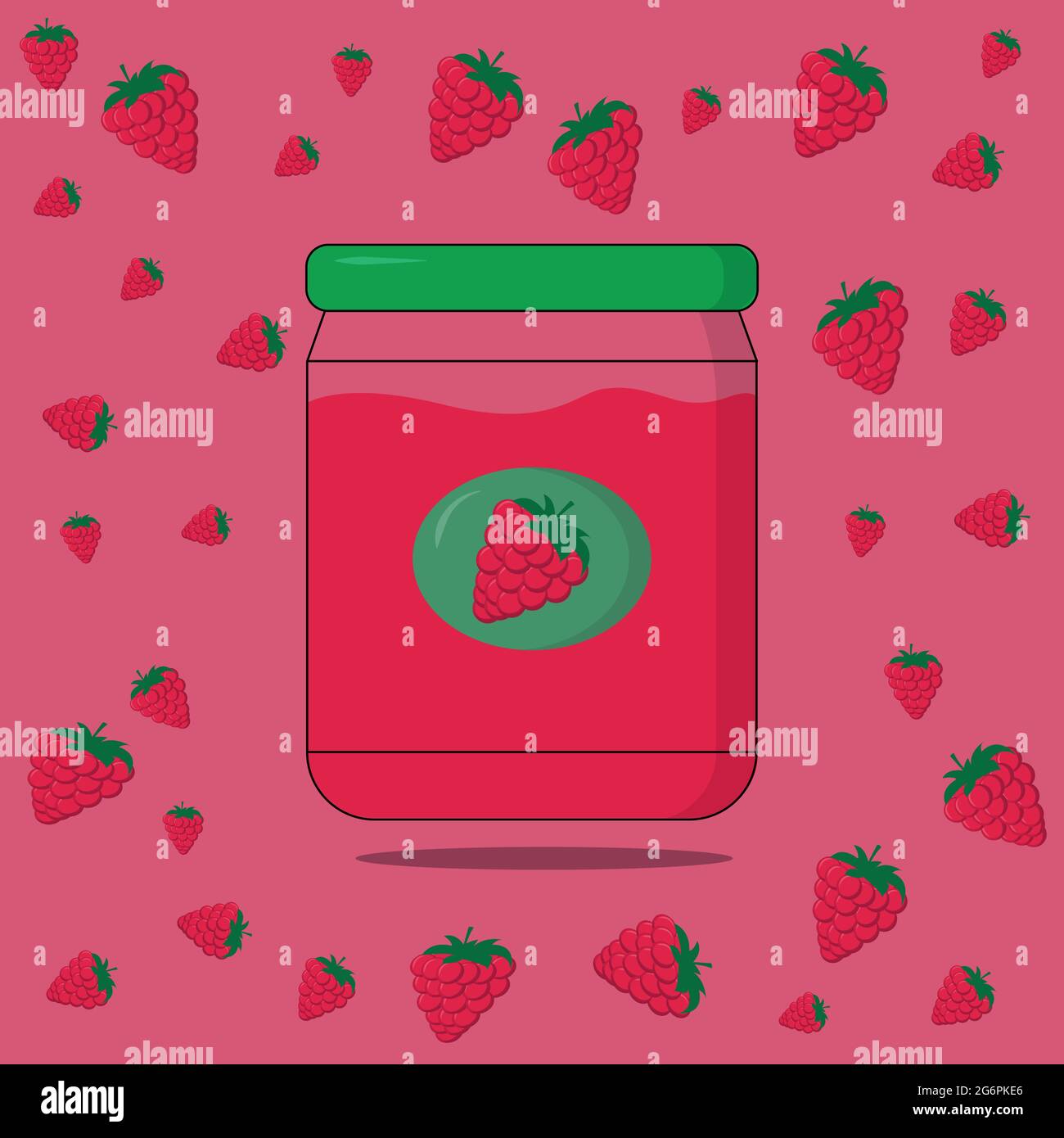 Vector image of homemade raspberry jam with green lid on a background ...