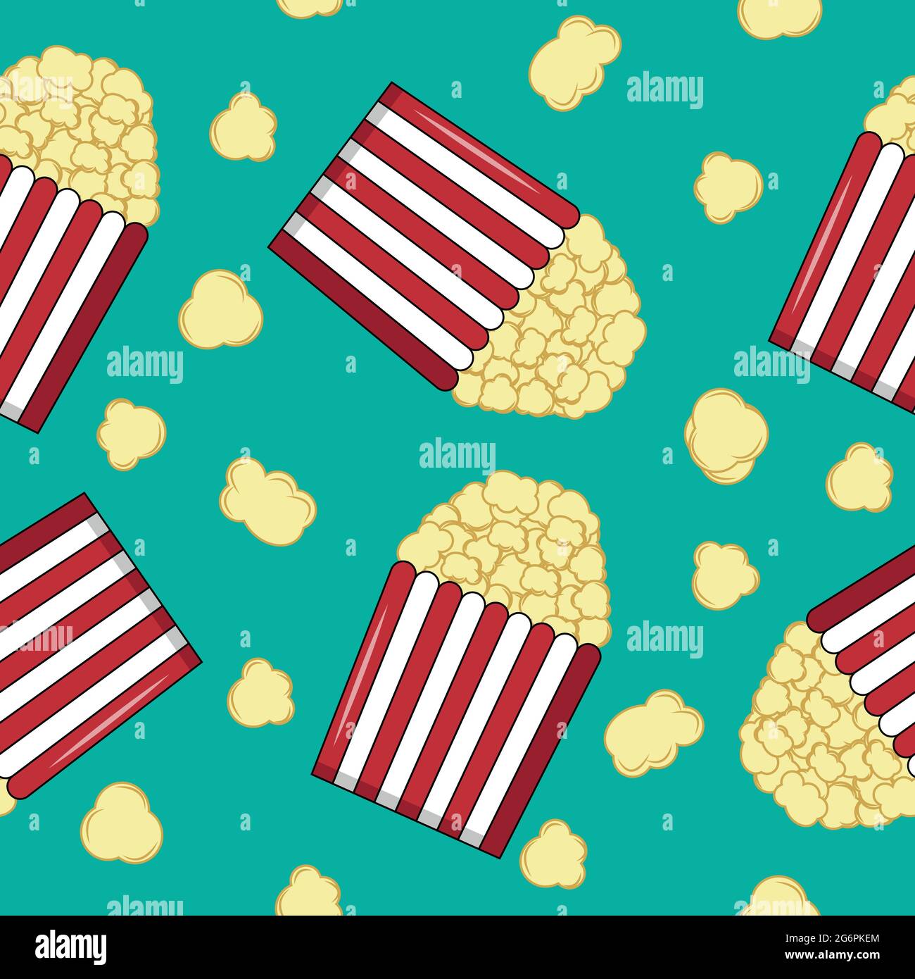 Pattern of crispy popcorn in a red-white box on green background ...