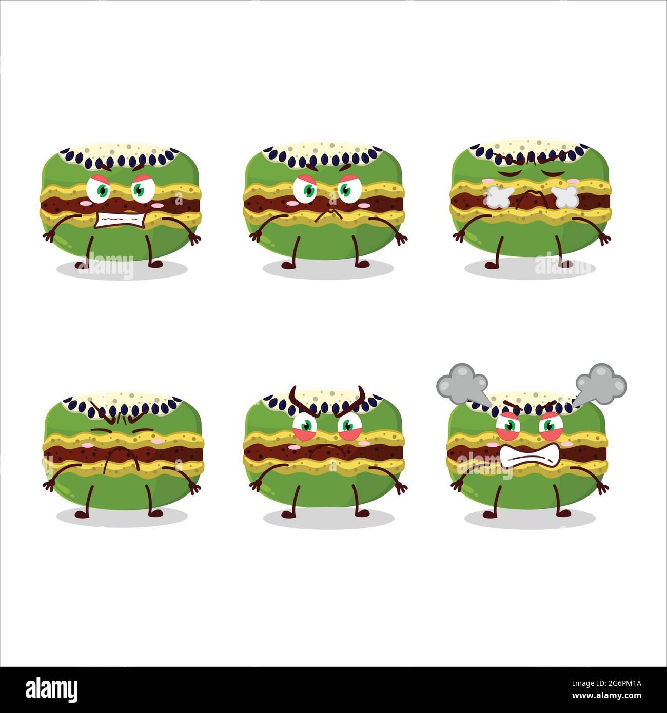 Kiwi macaron cartoon character with various angry expressions. Vector ...