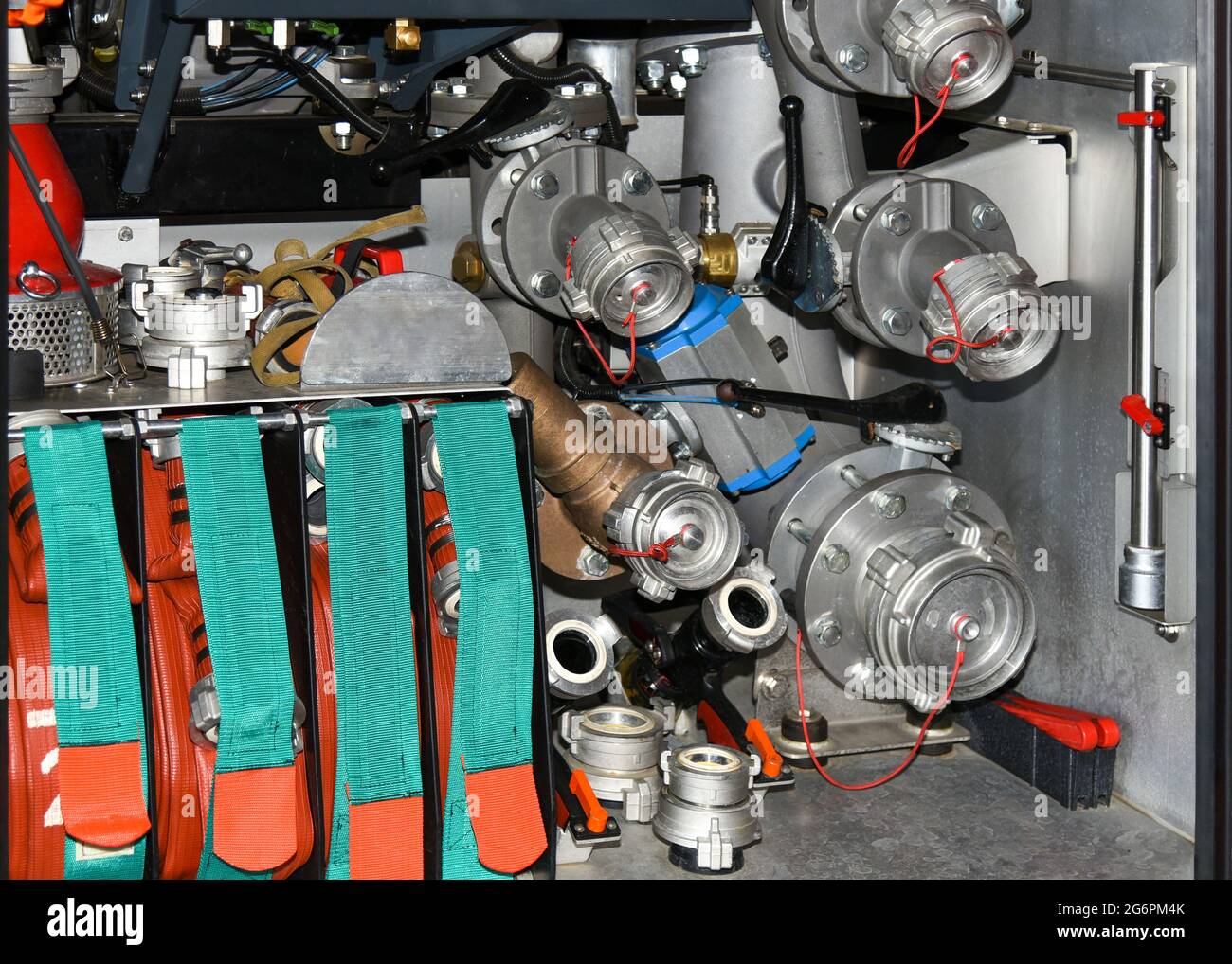 Technical devices in a fire engine for extinguishing a fire Stock Photo ...