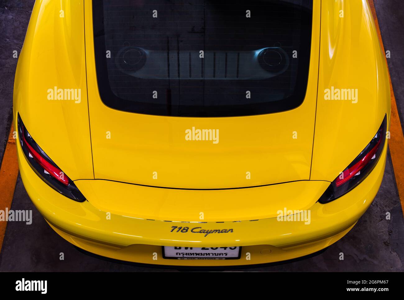Bangkok, Thailand - 26 Jun 2021 : Top view of Back window of Yellow ...