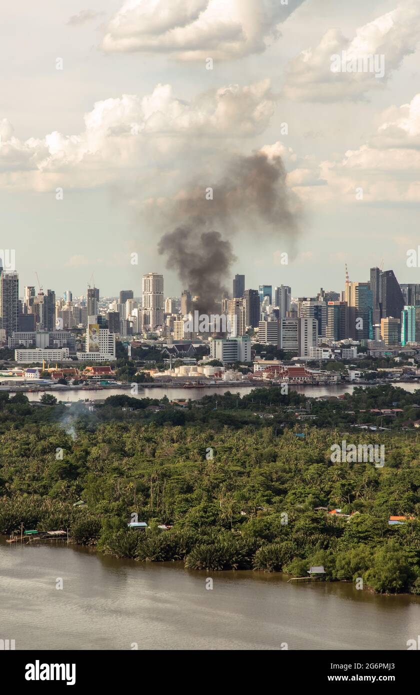 Bangkok, Thailand - 04 Jul, 2021 : Plume of smoke clouds from burnt ...