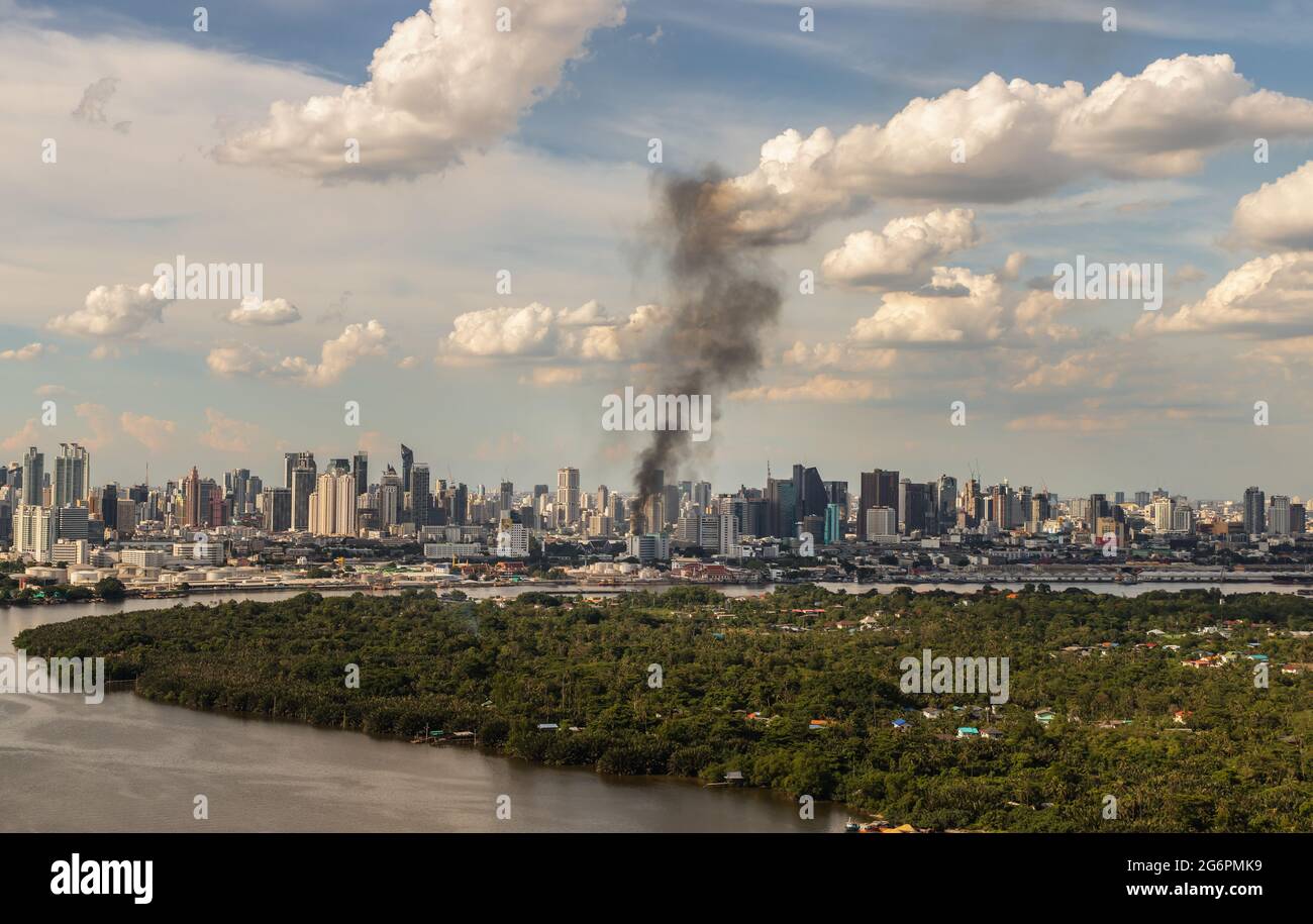 Bangkok, Thailand - 04 Jul, 2021 : Plume of smoke clouds from burnt ...