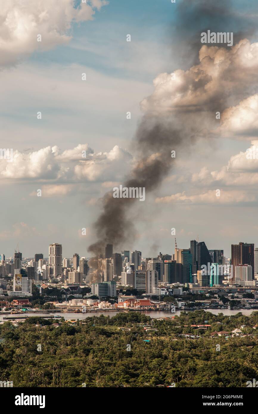 Bangkok, Thailand - 04 Jul, 2021 : Plume of smoke clouds from burnt ...