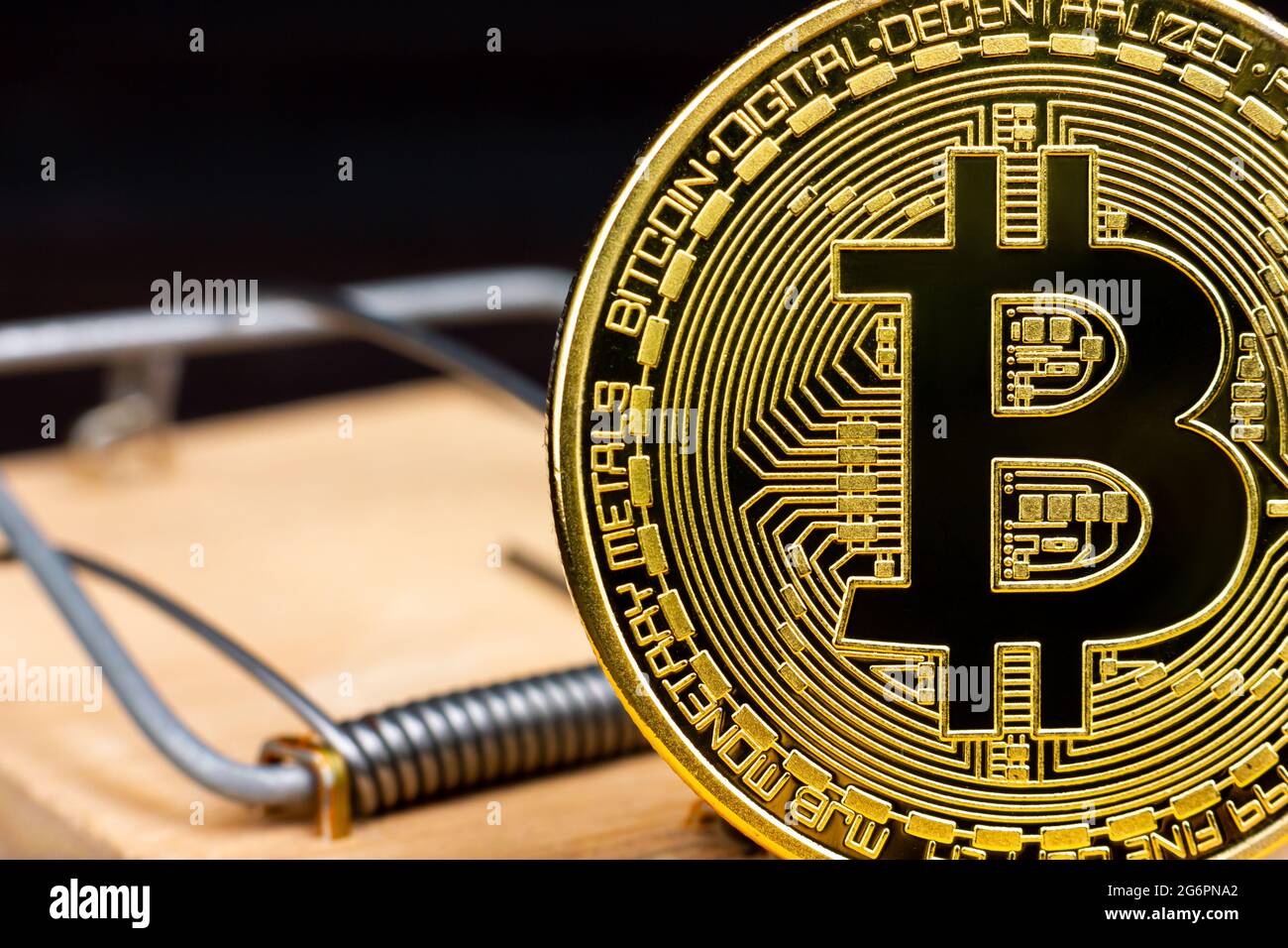 Bitcoin cryptocurrency. Gold souvenir bitcoin coin close up. Blockchain ...