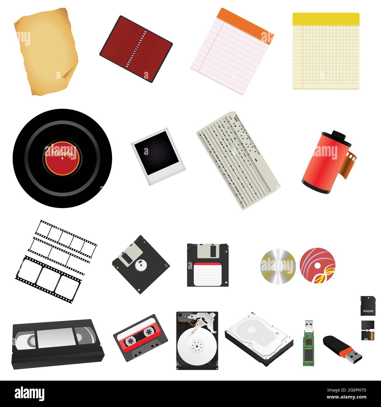 Set with media from retro media to modern isolated on white background ...