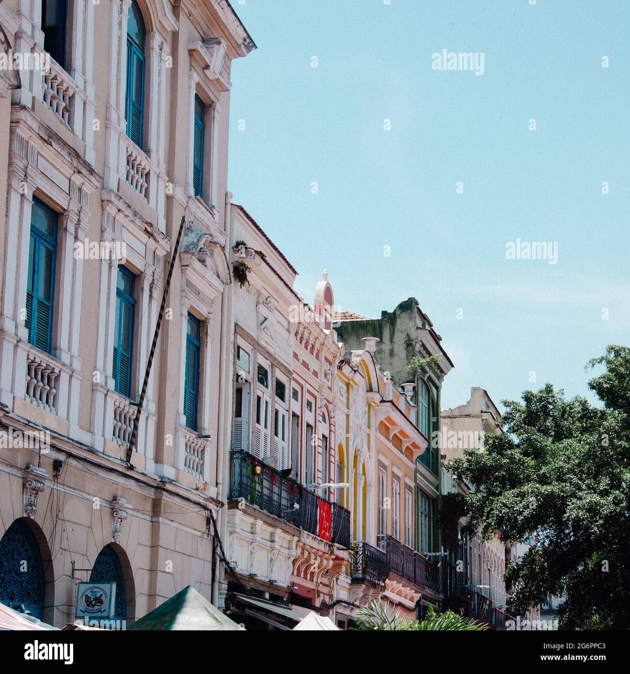 Scenic view of old buildings in an urban area under clear sky Stock ...