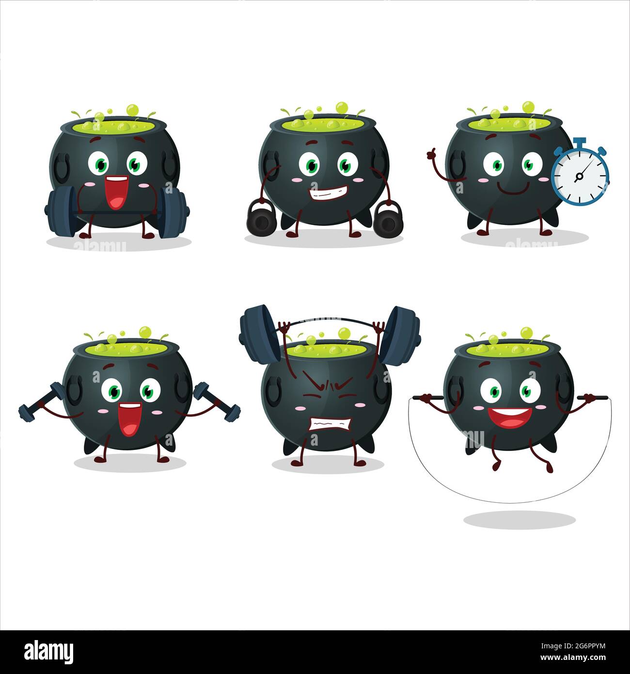 A healthy witch cauldron cartoon style trying some tools on Fitness ...