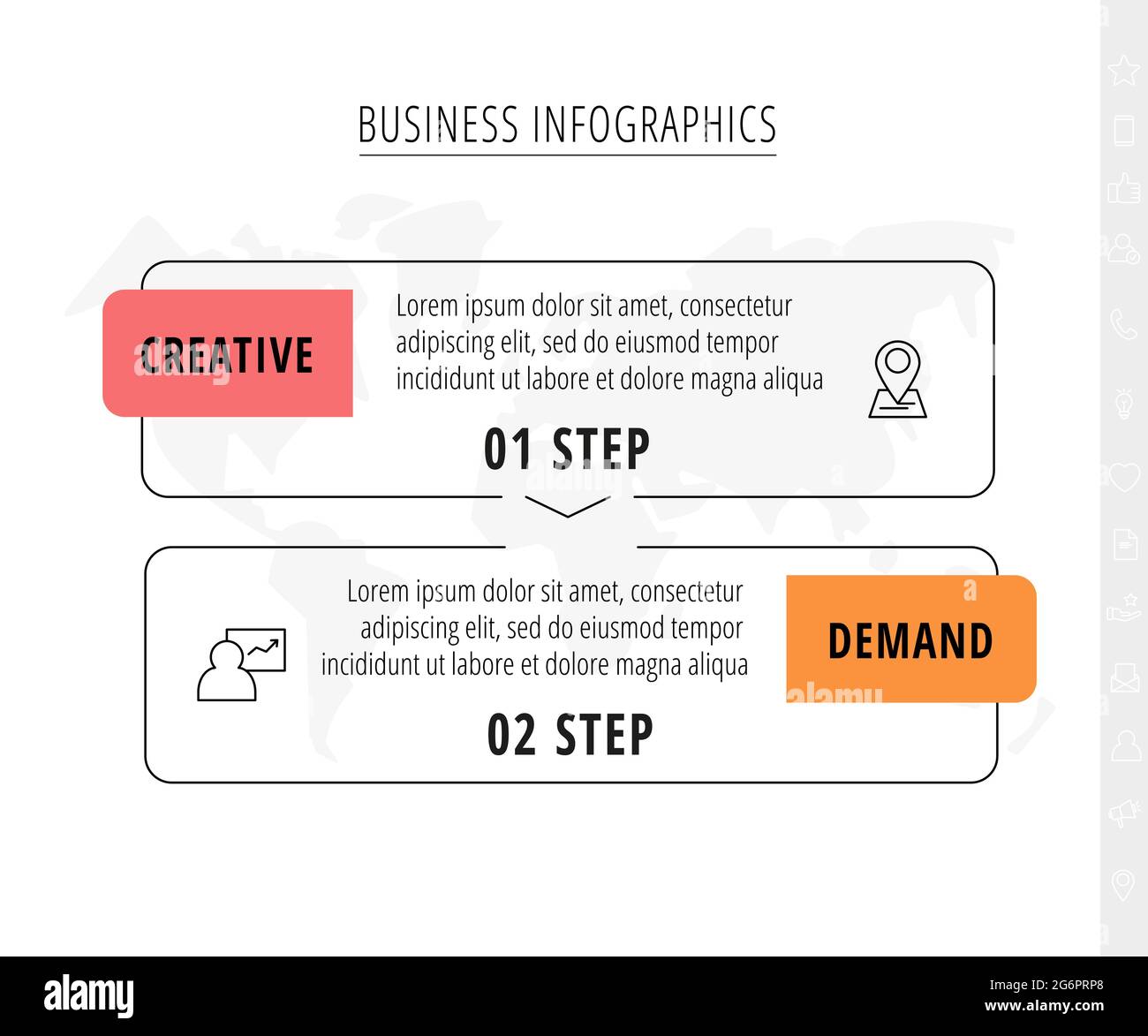 Line vector infographics with 2 rectangles. Square chart process ...