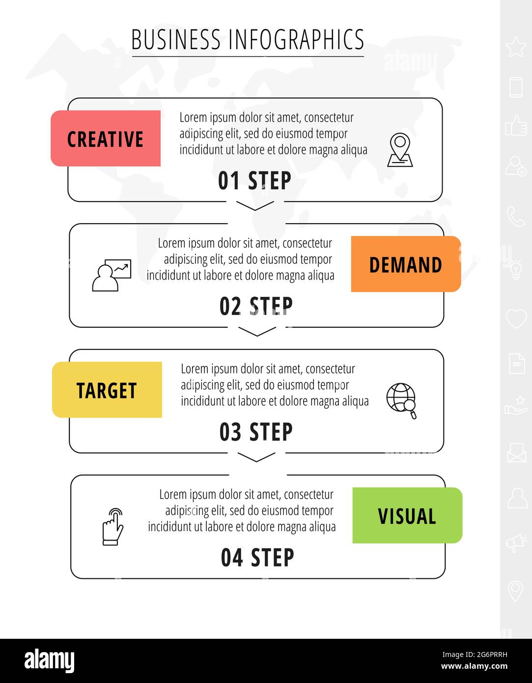 Line vector infographics with 4 rectangles. Square chart process ...