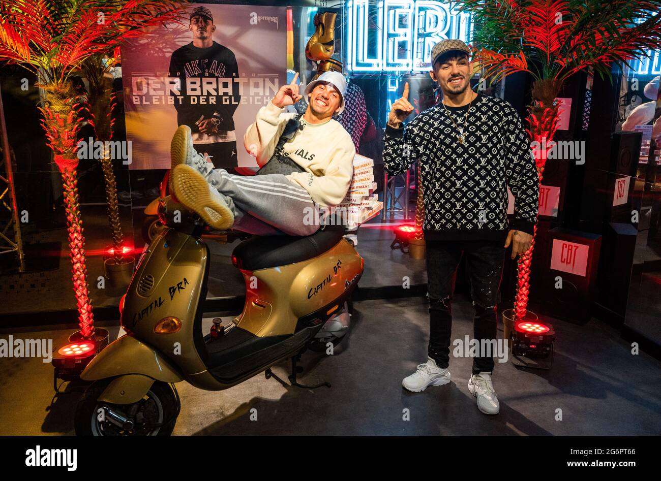 Berlin, Germany. 08th July, 2021. German rapper Capital Bra sits on a ...