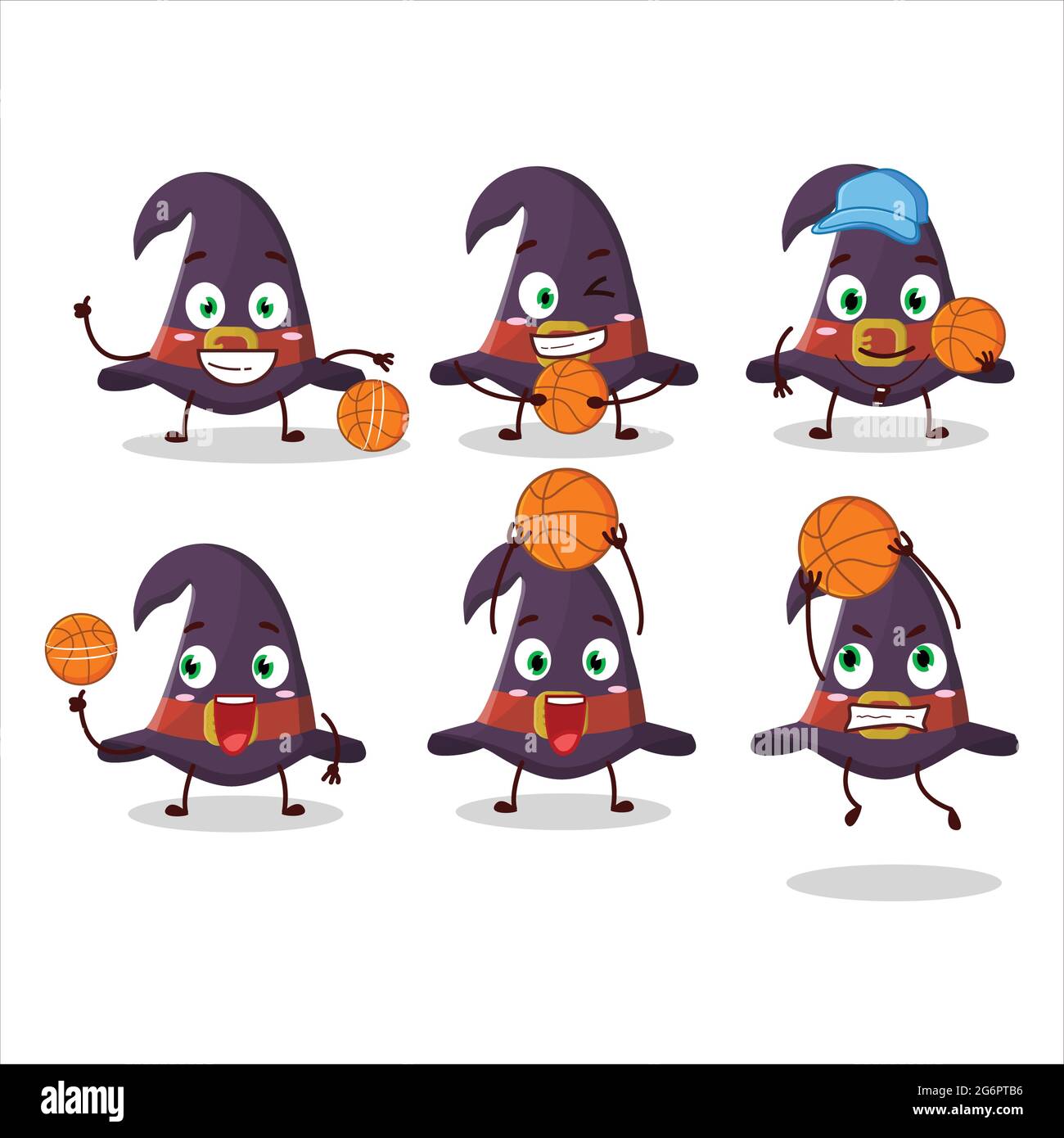 Talented witch hat cartoon character as a basketball athlete. Vector ...
