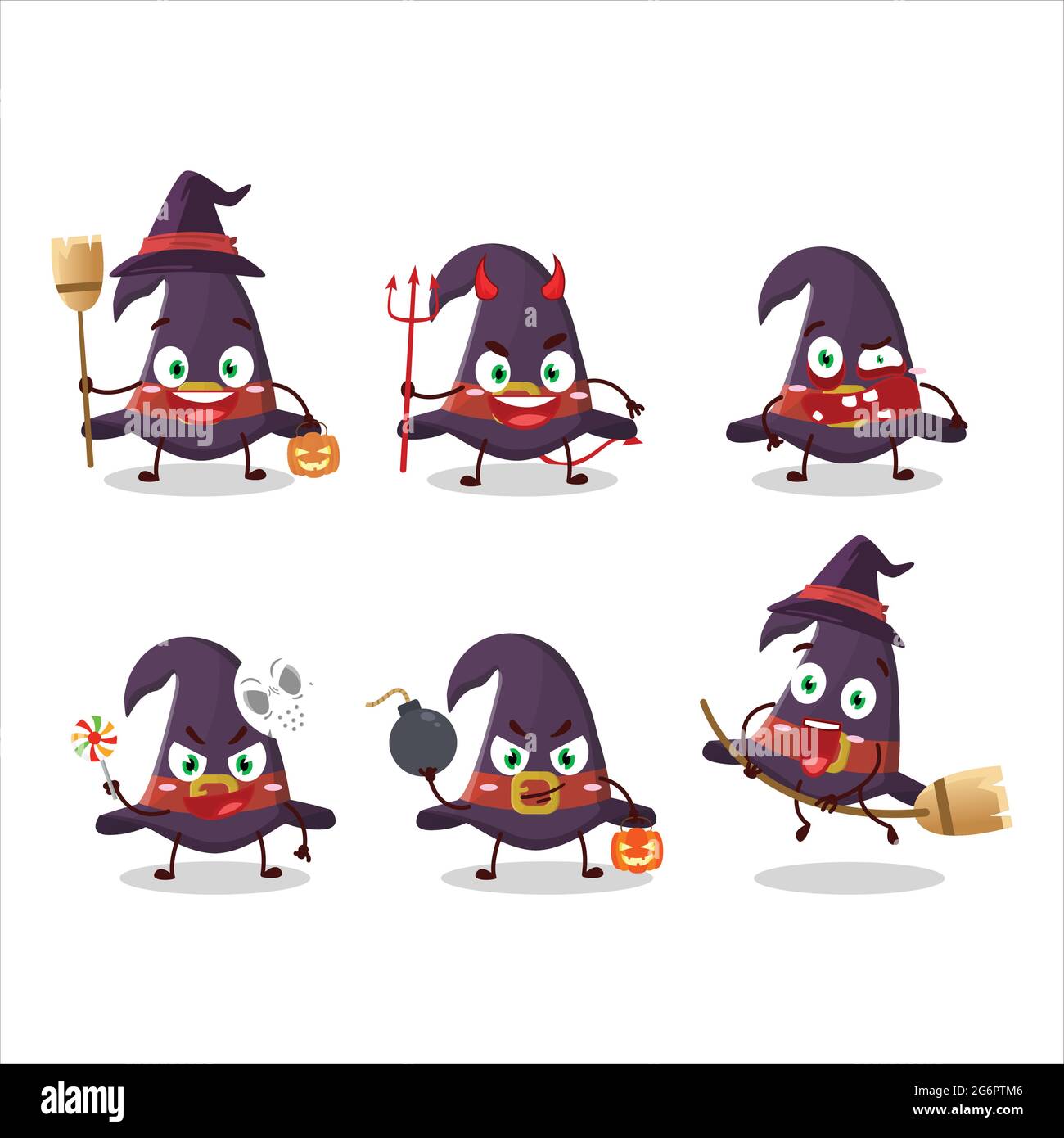 Halloween expression emoticons with cartoon character of witch hat ...