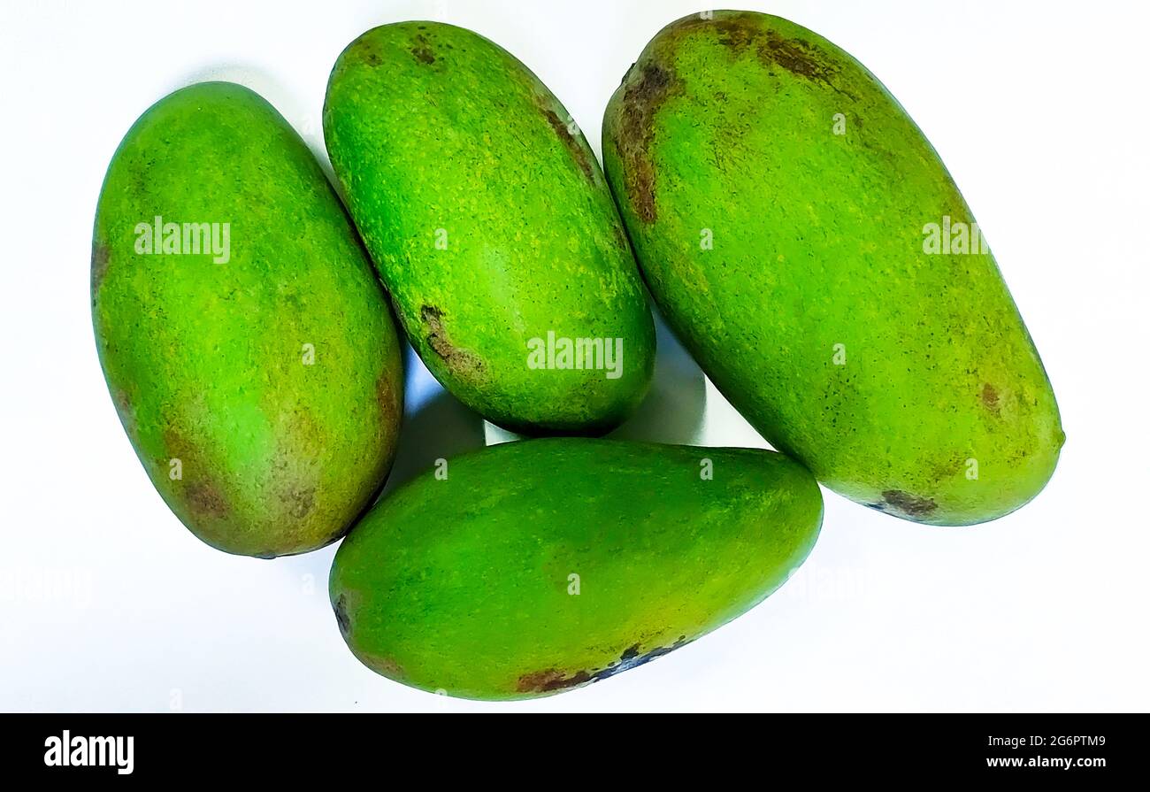 Fresh green mango (kachha aam)fruit isolated on white background Stock ...