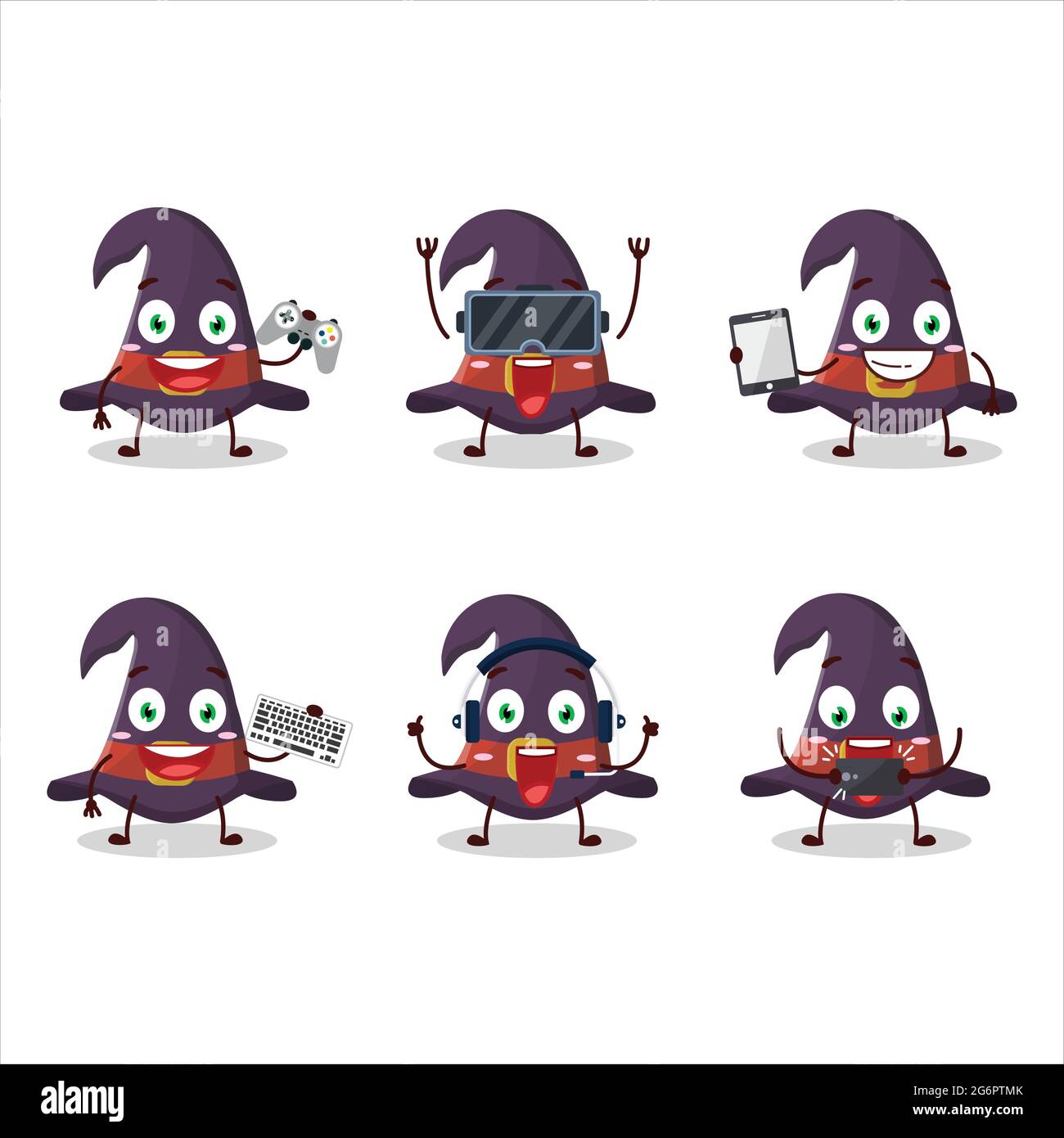 Witch hat cartoon character are playing games with various cute ...
