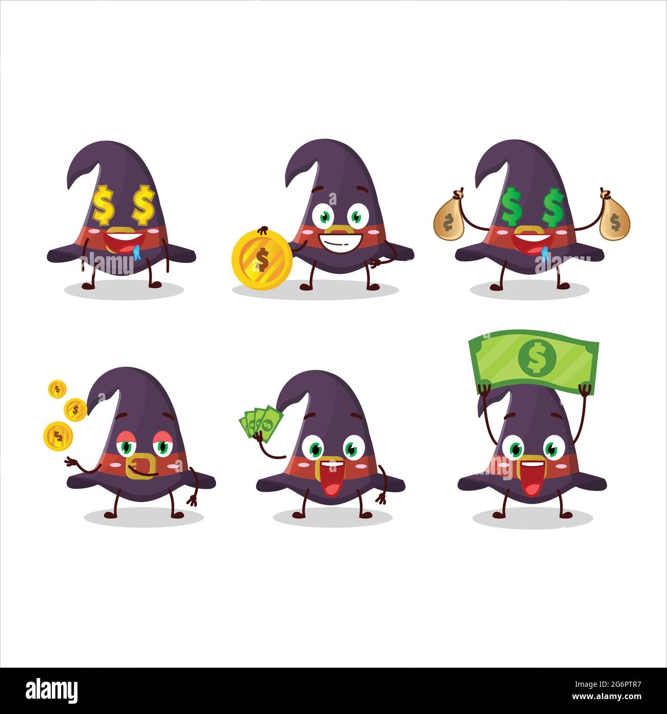 Witch hat cartoon character with cute emoticon bring money. Vector ...