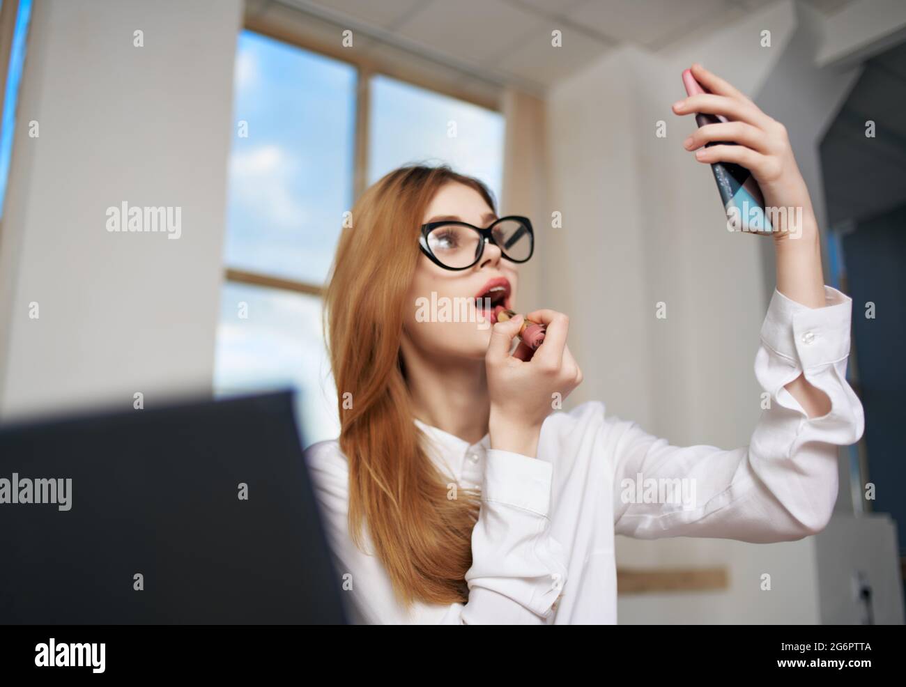 woman secret work desk office professional work Stock Photo - Alamy