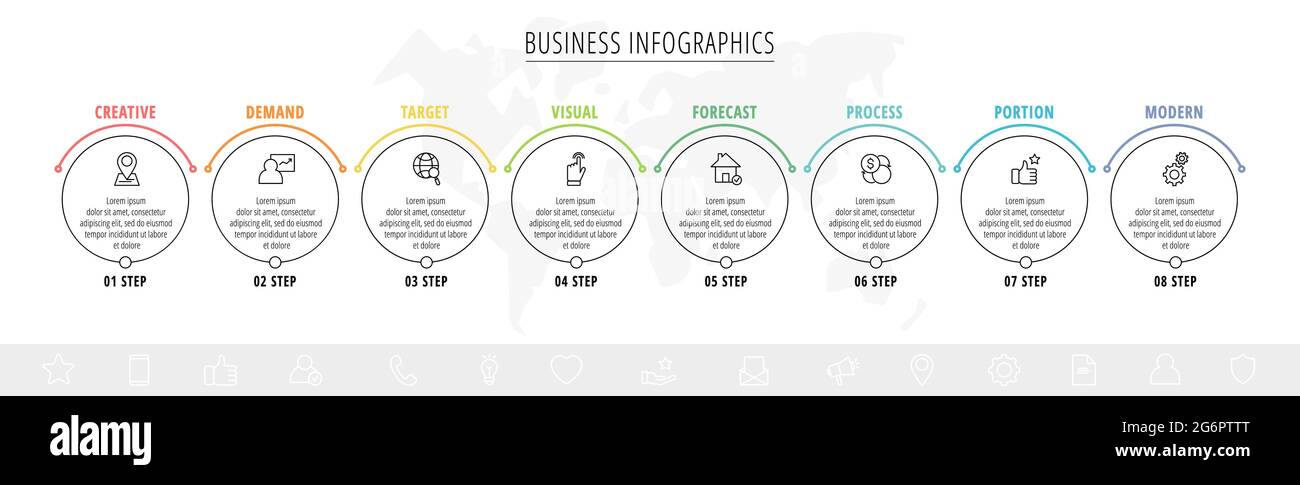 Business vector infographics with 8 line circles. Timeline ...