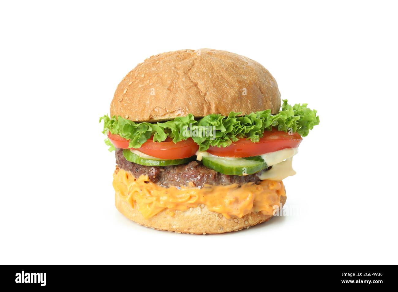 Delicious tasty burger isolated on white background Stock Photo - Alamy