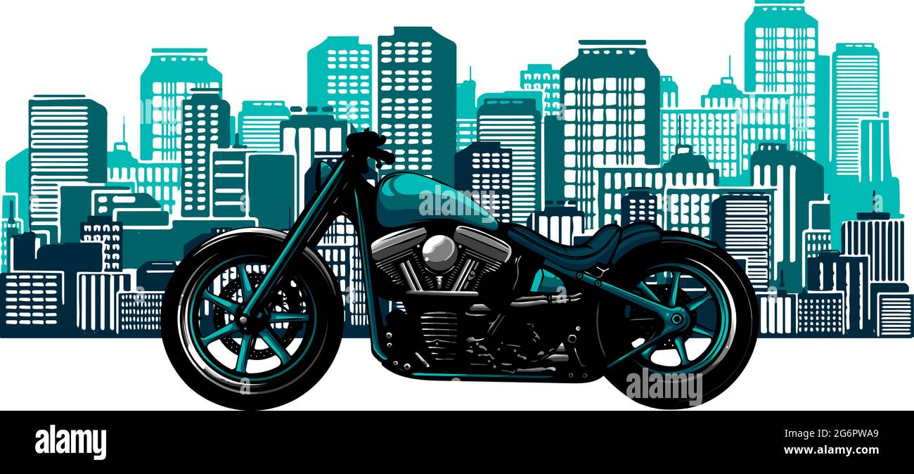 illustration bobber style motorcycle with the city in the background ...