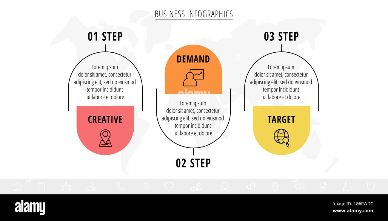 Vector 3 step line infographic labels with icons and squares. Modern ...