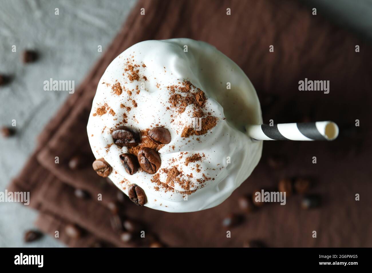 Concept of cold drink with ice coffee, top view Stock Photo - Alamy