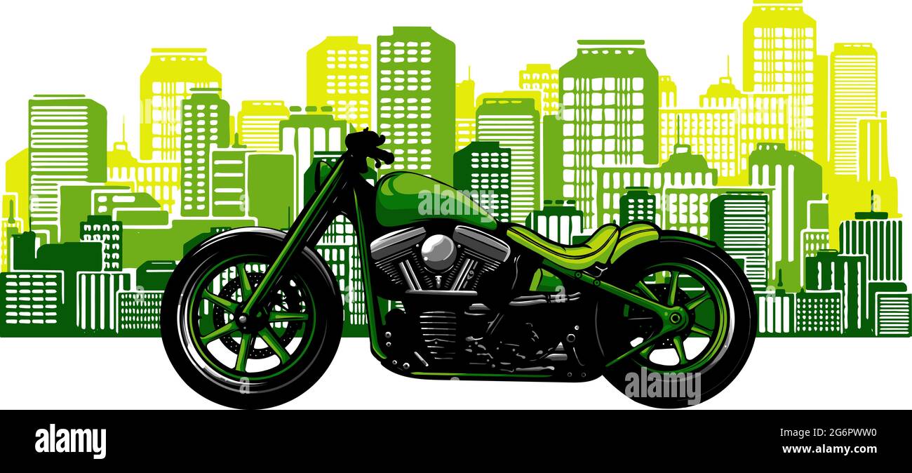 illustration bobber style motorcycle with the city in the background ...