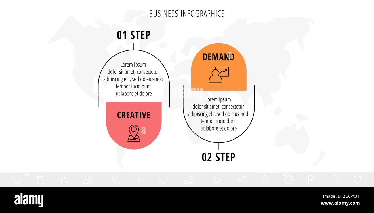 Vector 2 step line infographic labels with icons and squares. Modern ...