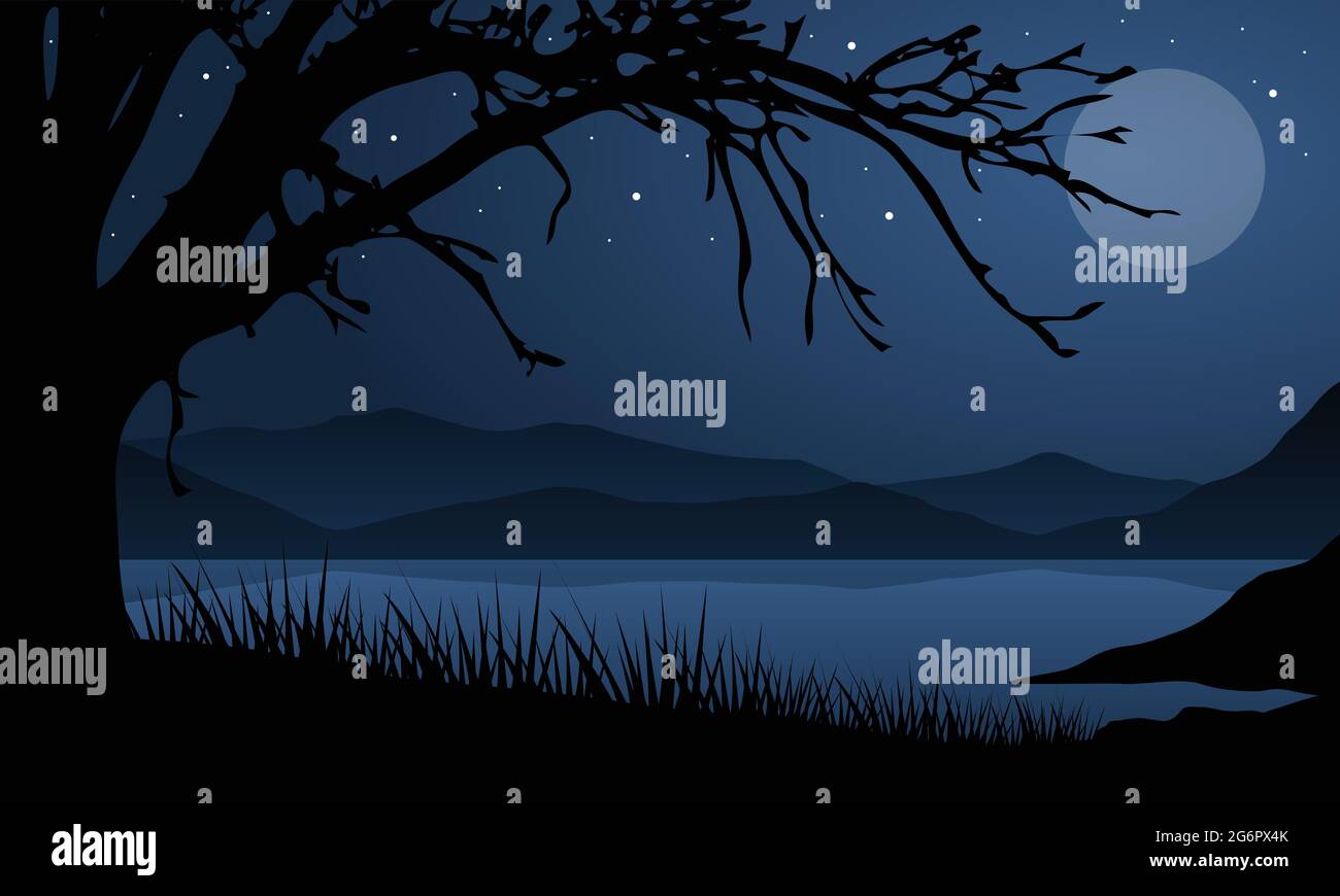 Beautiful starry sky and full moon at night with fantastic views of the ...